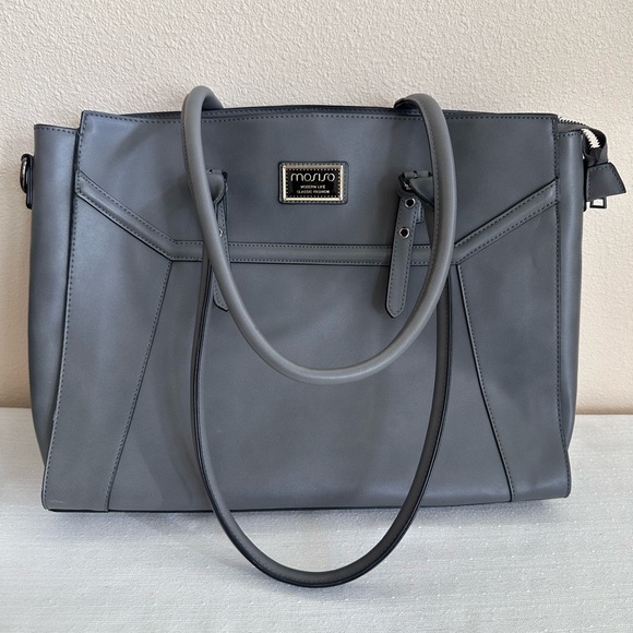 Mosiso | Bags | Mosiso Gray Faux Leather Multipocket Business Laptop ...